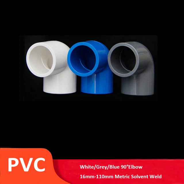 PVC 90°ELBOW 16MM-200MM Solvent Weld Pressure Pipe Connector DIY White ...