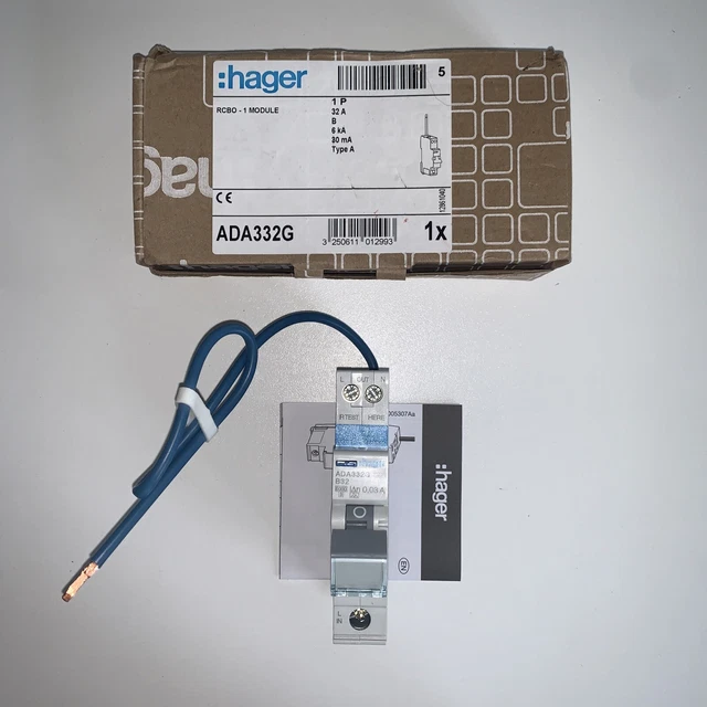 HAGER 32A RCBO ADA332G B32 32 AMP 6kA 30mA TYPE B - VAT REG’D £29.99 ...