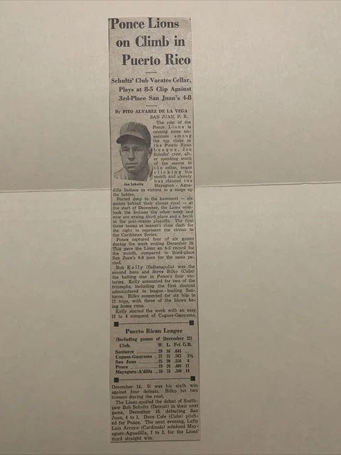 PANNEAU JOE SCHULTZ Tulsa Oilers Ponce Lions 1954 Sporting News ...