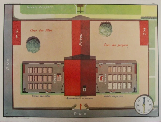AFFICHE SCOLAIRE GÉOGRAPHIE MDI les points cardinaux plan de l'école N ...