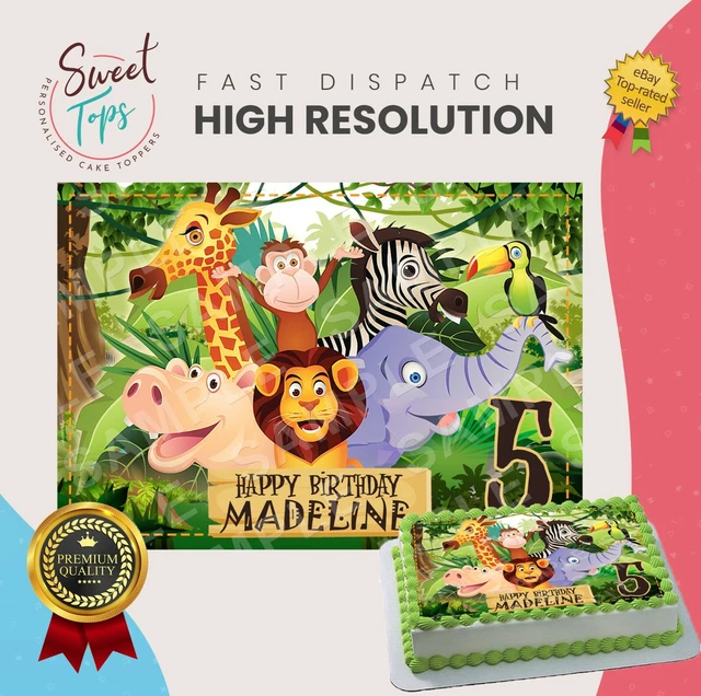 ANIMAUX DE SAFARI Dans La Jungle Rectangle Gâteau Comestible Décoration ...
