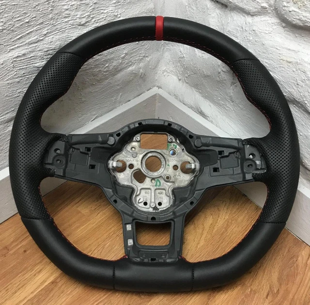 GENUINE VW GOLF MK7, MK7.5, GTI red stitch steering wheel. RETRIMMED ...