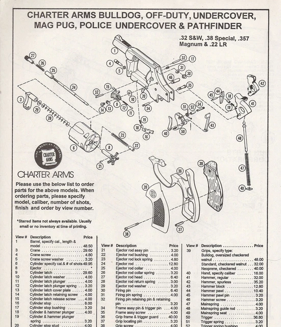 CHARTER ARMS BULLDOG Pug Police Schematic Exploded View Parts List 1997 ...