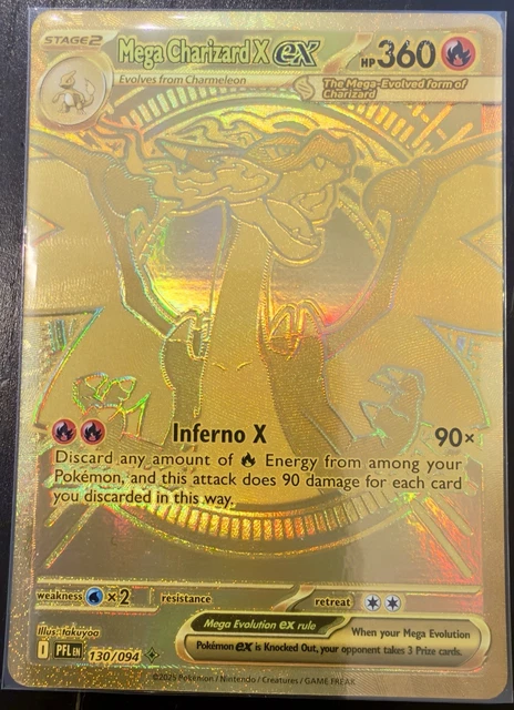 GOLD MEGA CHARIZARD X EX Phantasmal Flames 130/94 Mega Ultra Rare ...