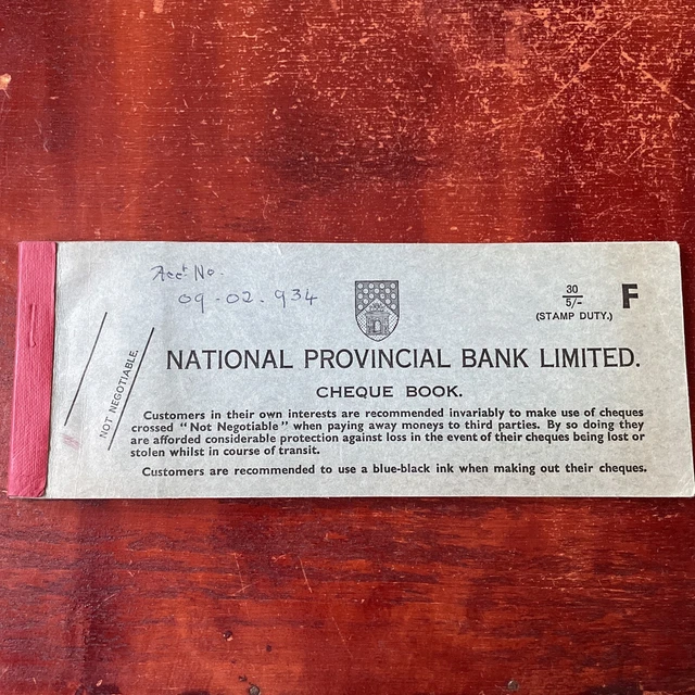 NATIONAL PROVINCIAL BANK Cheque Book 1967 - 18x Blank Cheques ...