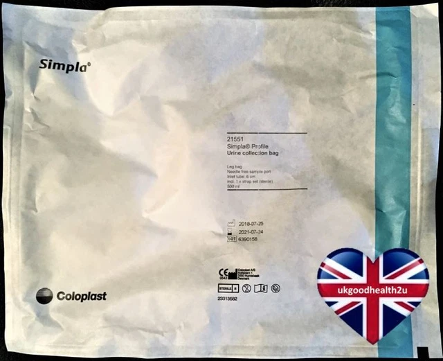 COLOPLAST SIMPLA 500ML Urine Collection Leg Bag 21551 + straps ...