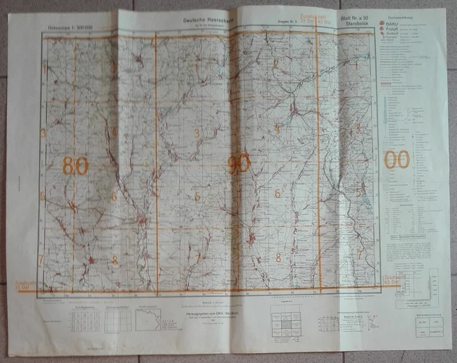 ORIGINAL GERMAN WWII Map Heereskarte 1943, Russia - Real Map From The ...