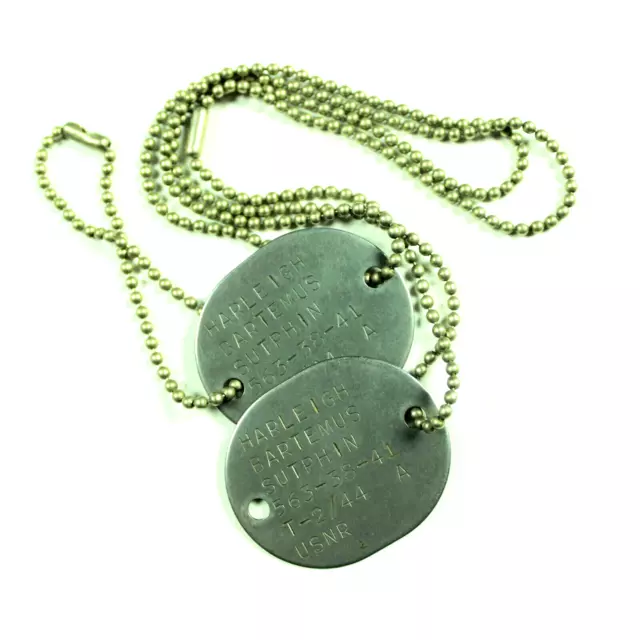 ORIGINAL WWII US Navy Usn Dog Tags Identification Plates Chain 1944 £71 ...