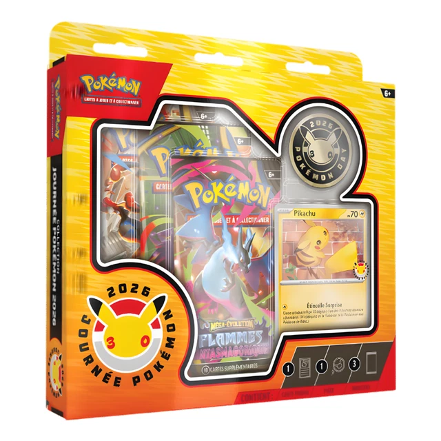 POKÉMON 🇫🇷 COFFRET 30 Ans Journée 2026 Pikachu 3 Boosters ME01 & ME02 Préco EUR 59,99 - PicClick FR