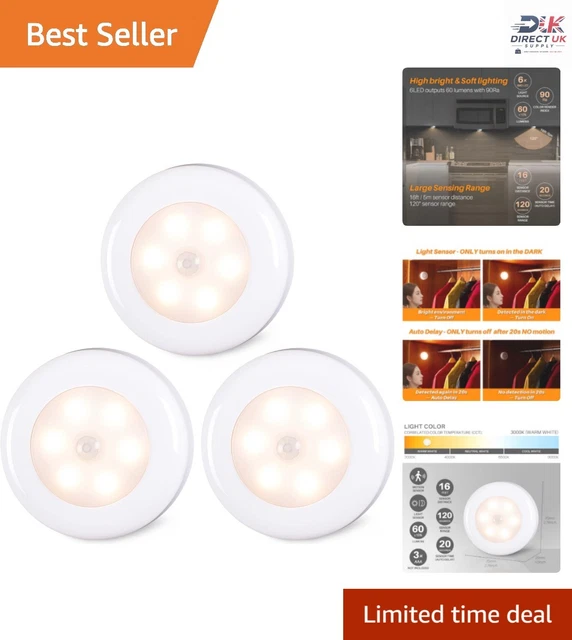 SUPER BRIGHT & Soft LED Motion Sensor Lights - 3 Pack for Easy ...