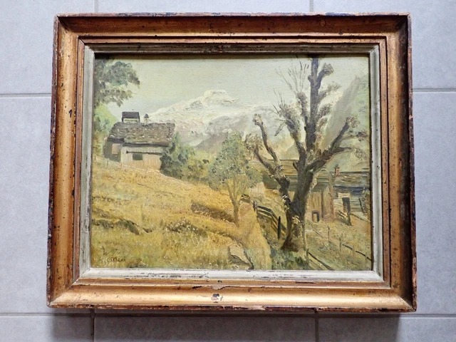 TABLEAU PEINTURE SUR panneau paysage de montagne dans son cadre ancien signé EUR 160,00 ...