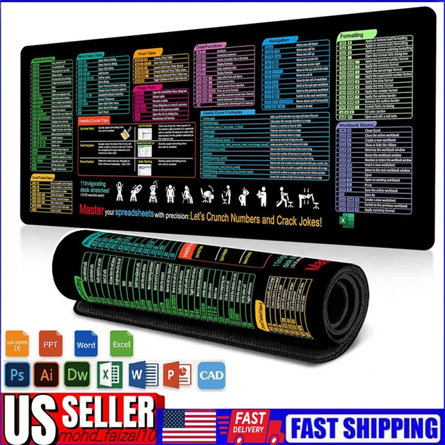 COMPUTER EXCEL CHEAT Sheet Desk Mat, Excel Shortcuts Mouse Pad ...