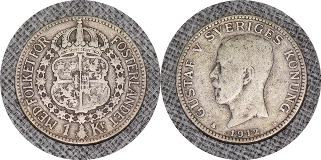 SWEDEN 1912 ONE 1 Krona - Gustaf V Silver Coin - KM# 786 £3.93 ...
