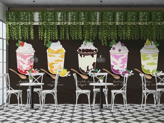 3D BUBBLE TEA Shop Background Wallpaper Wall Murals Removable Wallpaper ...