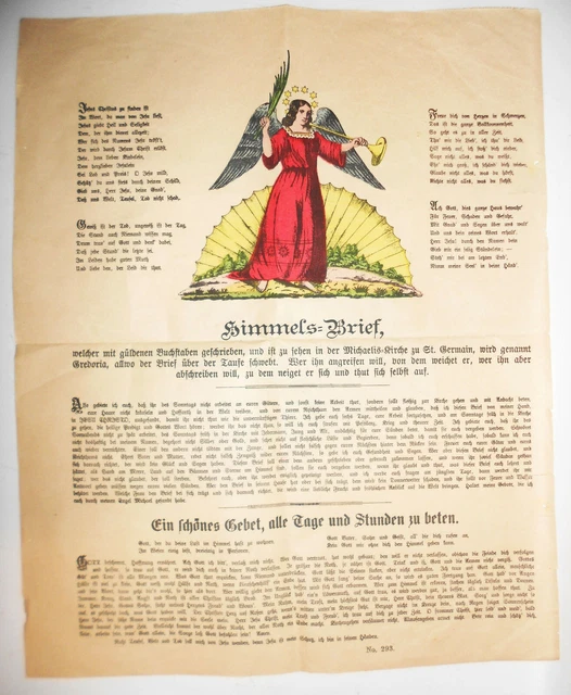 HIMMELSBRIEF SCHUTZBRIEF UM 1870 altkoloriert Gebet Christentum ! (D7 ...