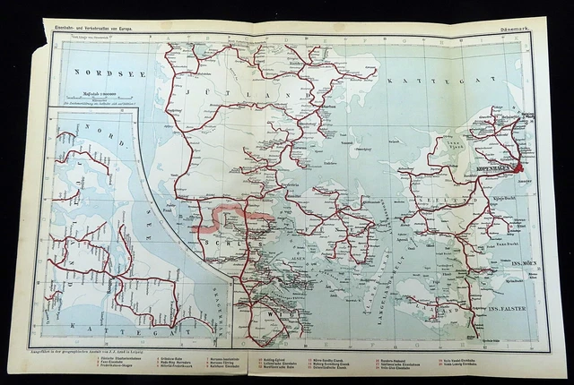 RAILWAY MAP OF Copenhagen Denmark Danish Rail Route Plan Antique ...