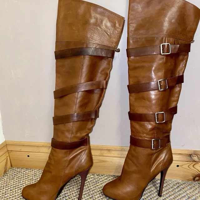 BCB GENERATION TAN Leather Over Knee Boots Uk Size 5 1/2 £26.69 ...