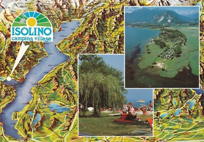 POSTCARD MAP, MAP, panoramic map **LAGO MAJORE** Isolino Camping ...
