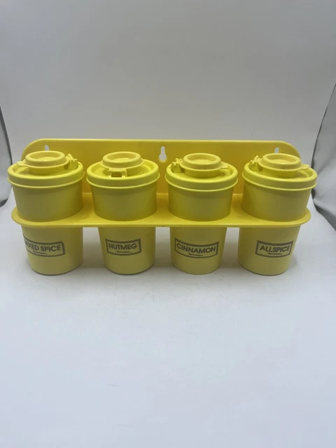 VINTAGE TUPPERWARE WALL Mount Spice Rack Containers Bright Yellow ...