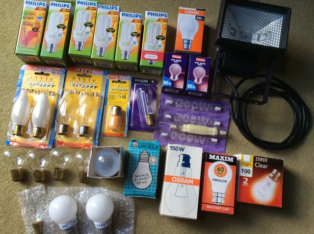 LARGE COLLECTION OF Light Bulbs plus a Halogen mini floodlight. New ...