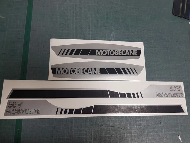 MOTOBÉCANE - KIT stickers autocollants carter 50 V MOBYLETTE en argent ...
