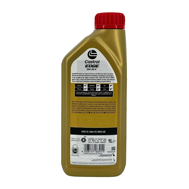 CASTROL EDGE 0W-20 V Olio Motore SAE 0W-20, Acea C5, Volvo Vcc RBS0-2AE ...