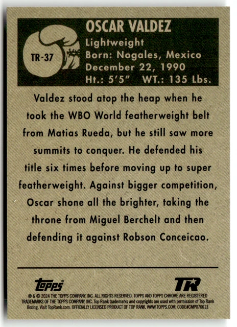 TOPPS CROMO 2024 Boxeo N º TR-37 Oscar Valdez Ringside Refractor EUR 1 ...