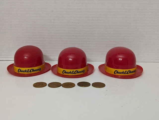 LOT OF THREE Vintage Chuck E Cheese Red Plastic Derbies With Five ...