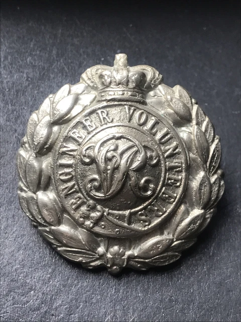 ROYAL ENGINEERS VOLUNTEERS Victorian British Army Cap Badge White Metal ...