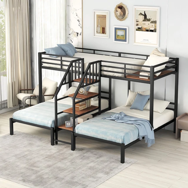 TRIPLE BUNK BED with Ladder With Storage Space Black Or Brown Design 90 ...