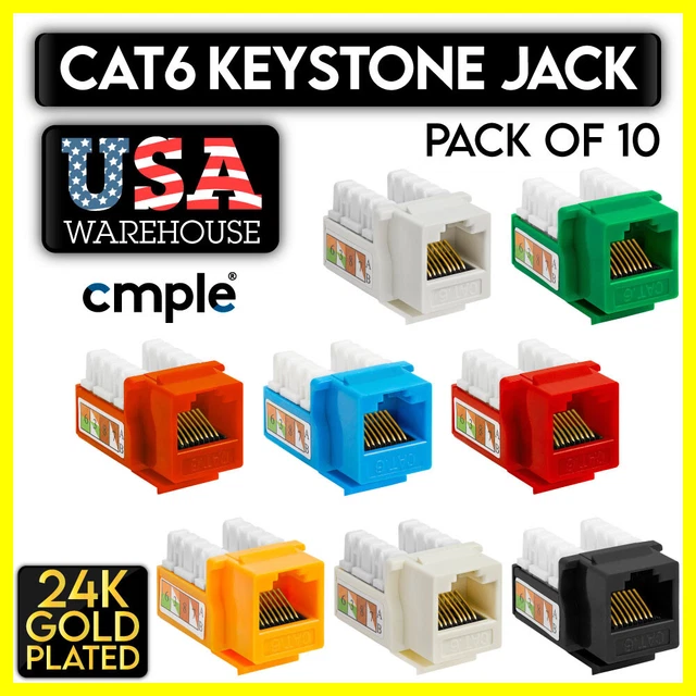 10 PACK CAT6 Keystone Jack Ethernet 8P8C RJ45 Connector Network for ...