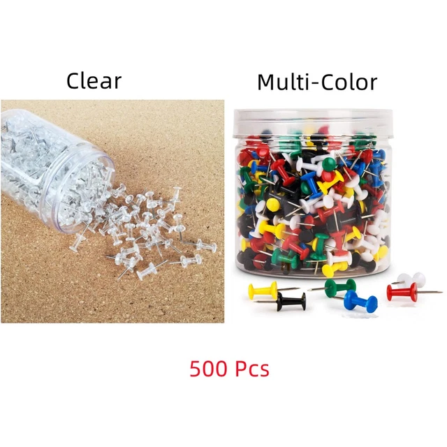 500PACK PLASTIC+STEEL REUSABLE Thumbtacks Anti-Rust Push Pins 23mm ...