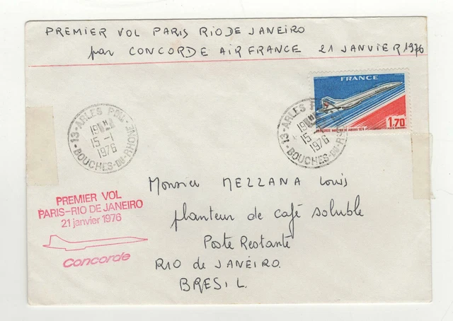 FRANCE 1976 1ER vol AIR FRANCE par Concorde Paris Rio de Janeiro /L4839 ...