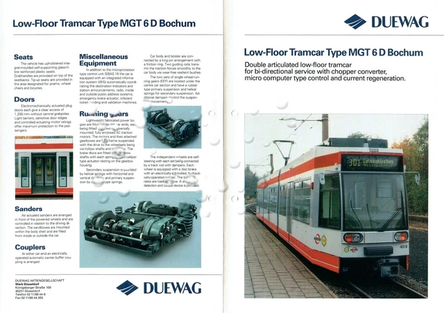 DUEWAG DATA SHEET of '93 Low-Floor Tramcar Type MGT 6D Bochum Bogestra ...