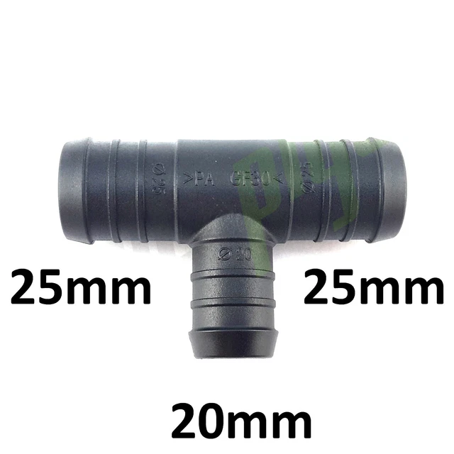 T-PIECE BARBED 25MM to 20mm Tube Fitting Pipe Hose Connector Air Water ...