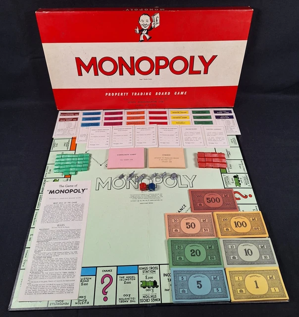VINTAGE MONOPOLY BOARD Game Waddingtons Red Long Box Version Complete £ ...