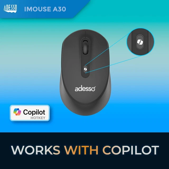 ADESSO IMOUSE A30B Wireless Mouse with Copilot Key 2.4GHz USB Optical ...