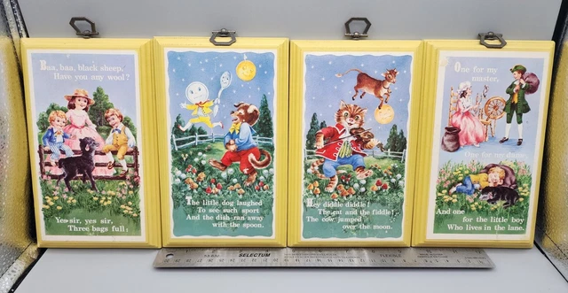 VINTAGE MOTHER GOOSE Nursery Rhyme Wooden Wall Plaques 5x8” VTG 70s ...