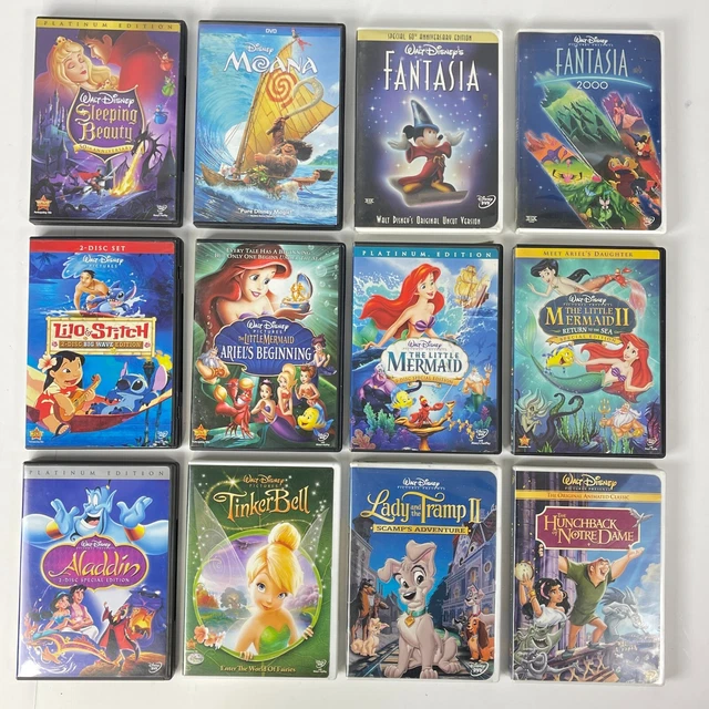 DISNEY MOVIE 12 DVD Bundle Fantasia Moana Lilo Mermaid Beauty Aladdin ...