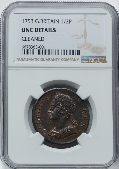 ENGLAND GEORGE II 1753 1/2D Half Penny Coin, Ngc Certified ...