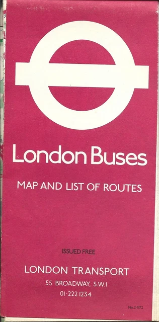 LONDON TRANSPORT CENTRAL BUSES MAP AND LIST OF ROUTES - No. 2 1972 £2. ...