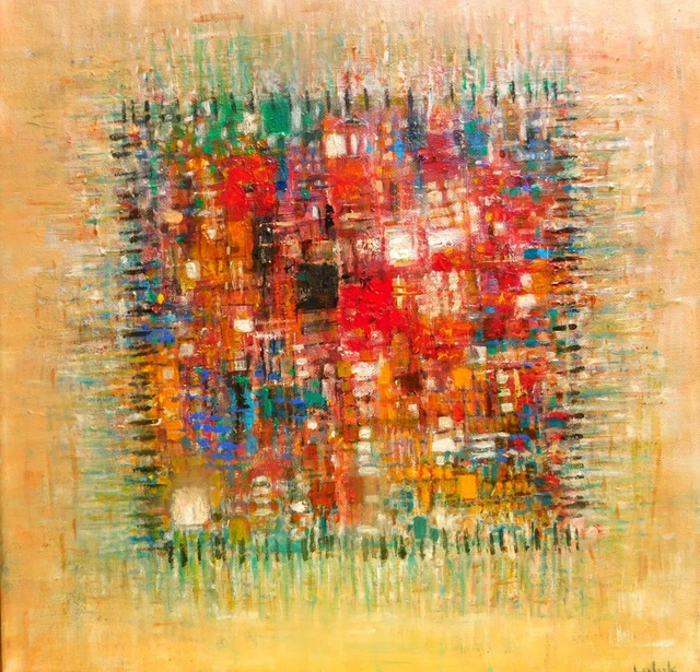 ORIGINAL ABSTRACT OIL and mixed media painting, signed by Nalan Laluk ...