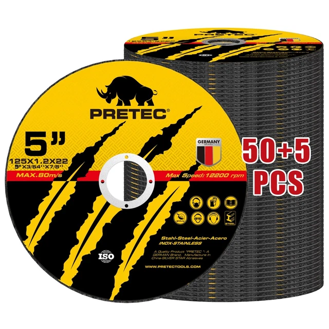 PRETEC 55 PACK 5"Metal Cutting Wheels,Thin 0.04",Fast Cutting for Angle ...