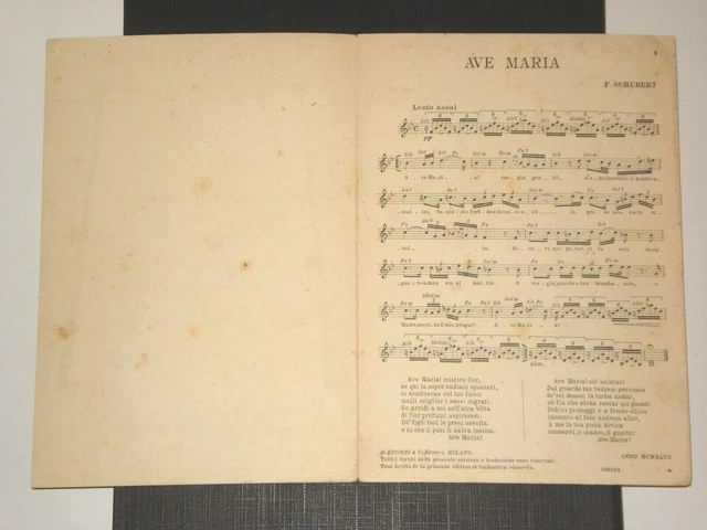SPARTITO MUSICALE ANTICO ave maria di schubert e per mandolino o ...