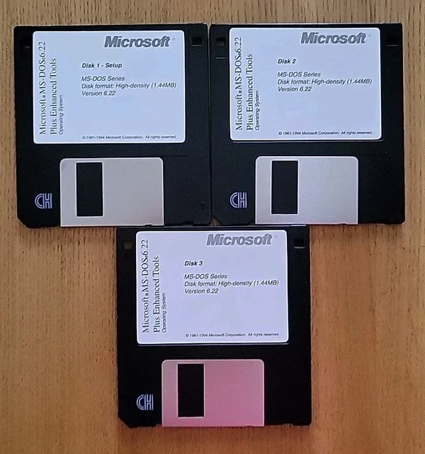 SISTEMA OPERATIVO MICROSOFT Windows MS-DOS 3.11 - set di 3 floppy disk ...