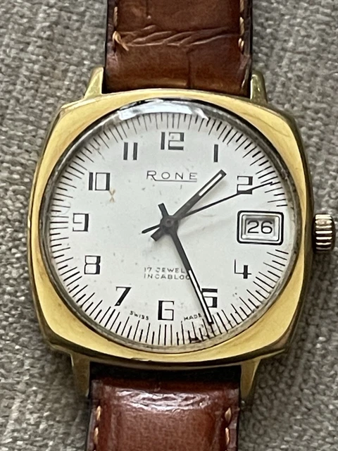 VINTAGE RONE 17 Jewels Mechanical Gold Plated Case GWO Mens Watch ...