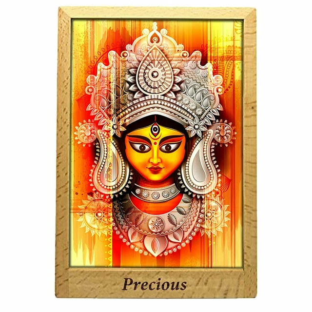 INDIAN TRADITIONAL MAA Durga Photo With Wooden Frame For Pooja 24.4x17 ...