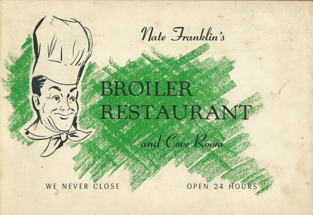 MENU RESTAURANT VINTAGE NATE FRANKLIN'S BROILER 1960 EUR 33,49 ...