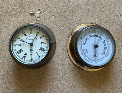 BRASS SHIPS CLOCK Sestrel By Henry Browne & Son & Barometer For Spares ...