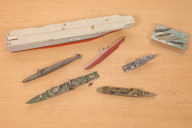 VINTAGE MODEL SHIP Navy Mixed Lot Built Kits Submarine Aircraft Carrier ...